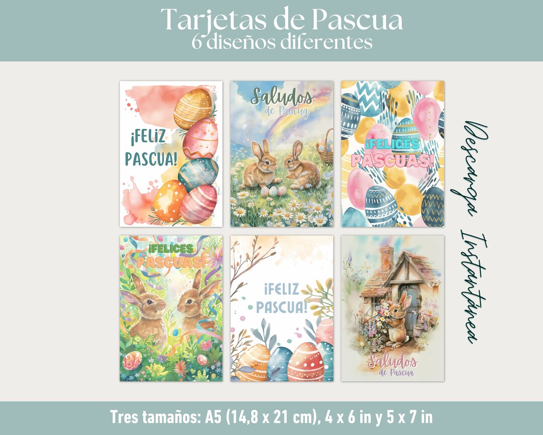 Easter Cards in Spanish Pack of 6 Unique Watercolor Designs, Perfect ...