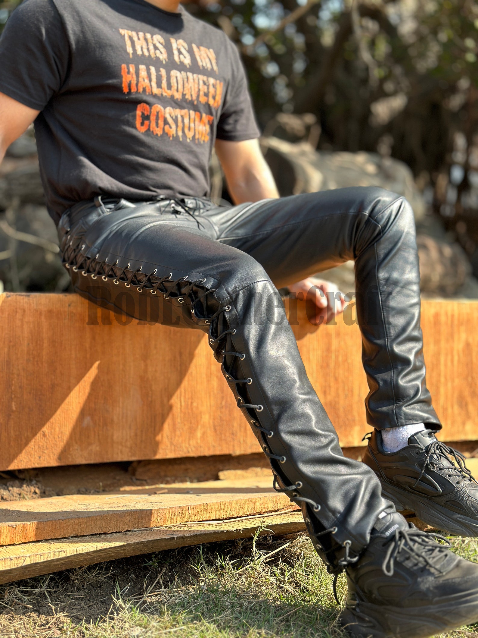 Men's Black Real Leather Slim Fit Biker Pant, Men's Black Lambskin ...