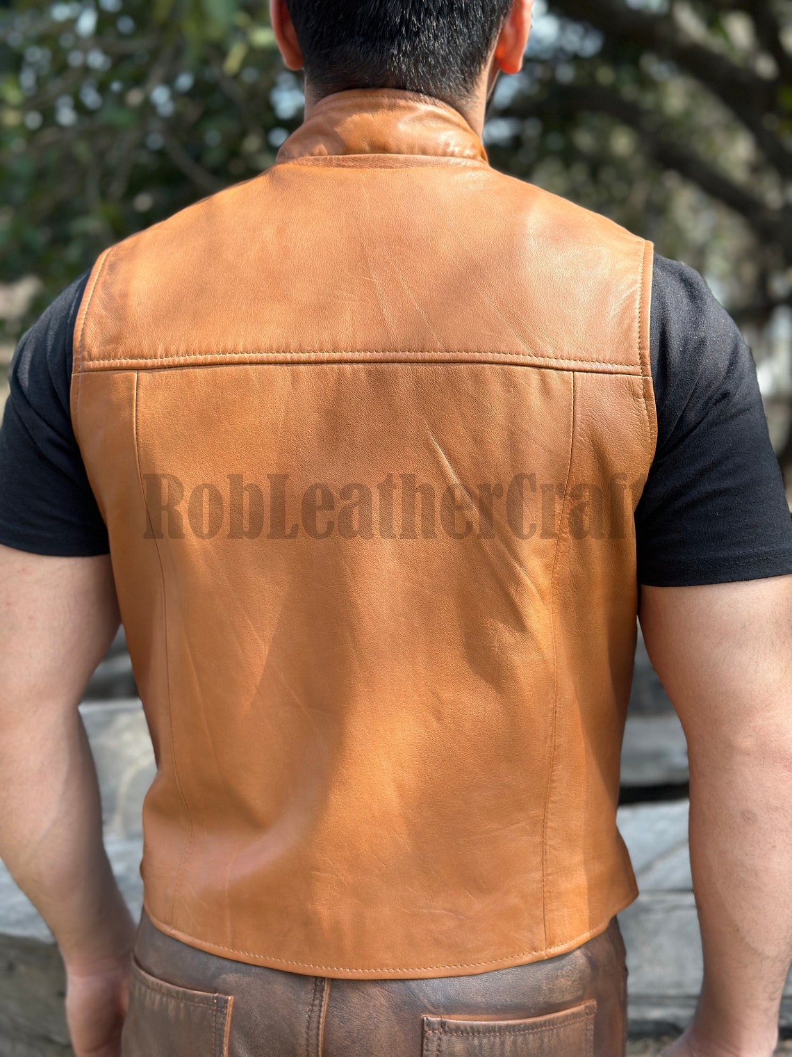 Men Brown Leather Vest, Men Tan Brown Distressed Leather Biker Vest, Real Leather Brown Vest for ...