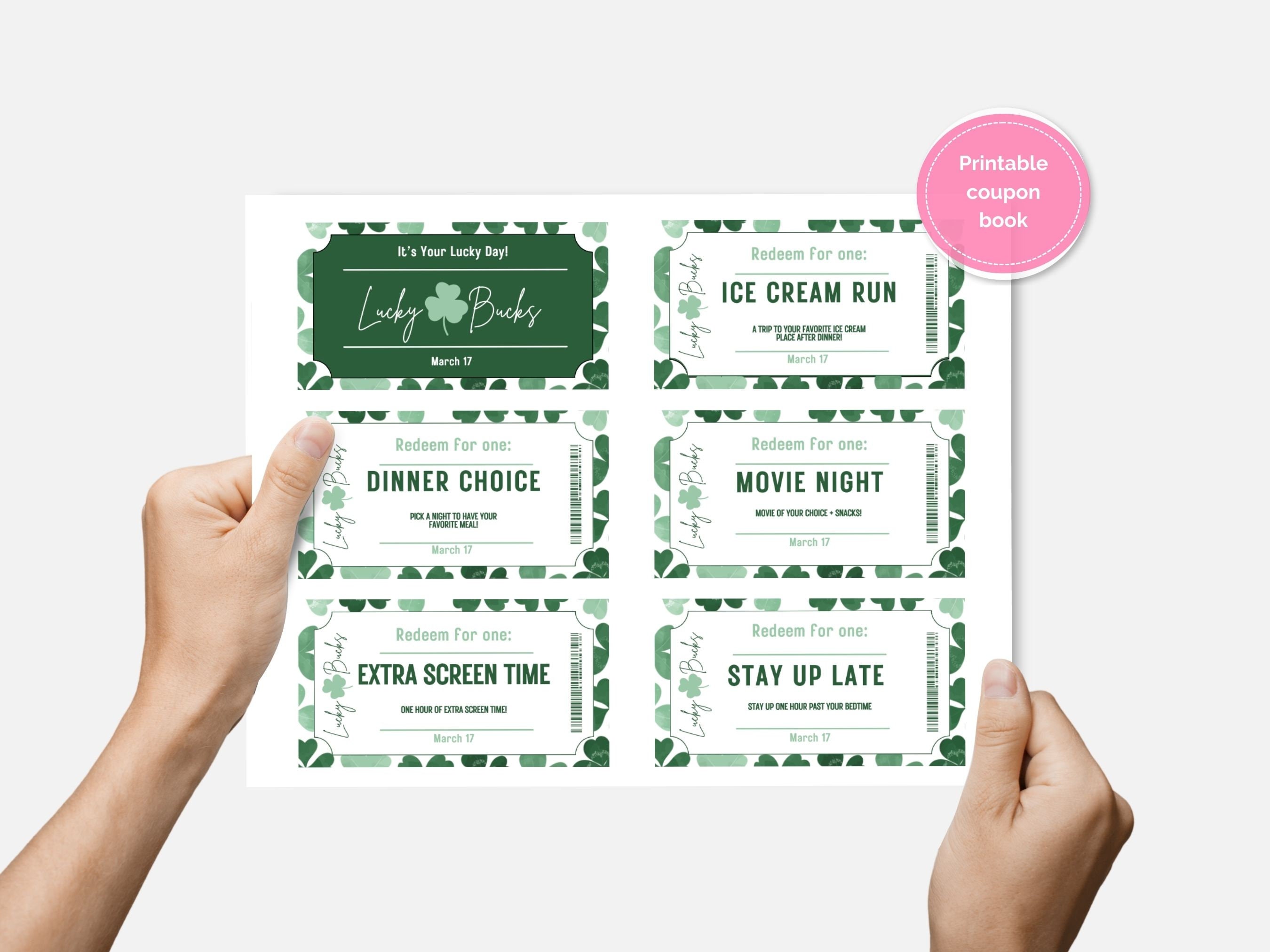 Lucky Bucks Coupon Book - St. Patrick's Day Leprechaun Gift Editable ...
