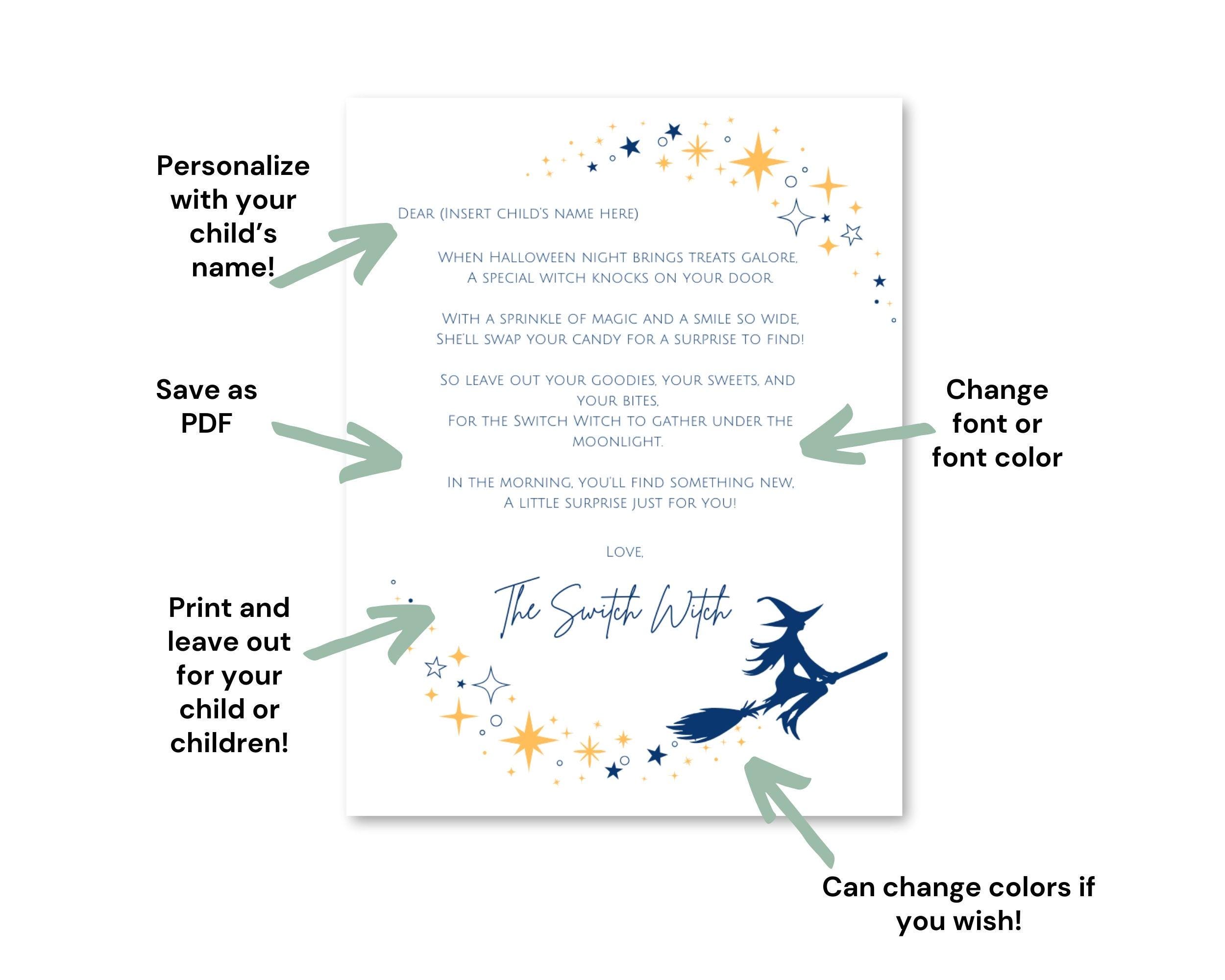 Switch Witch Letter Template / Switch Witch Printable / Halloween ...