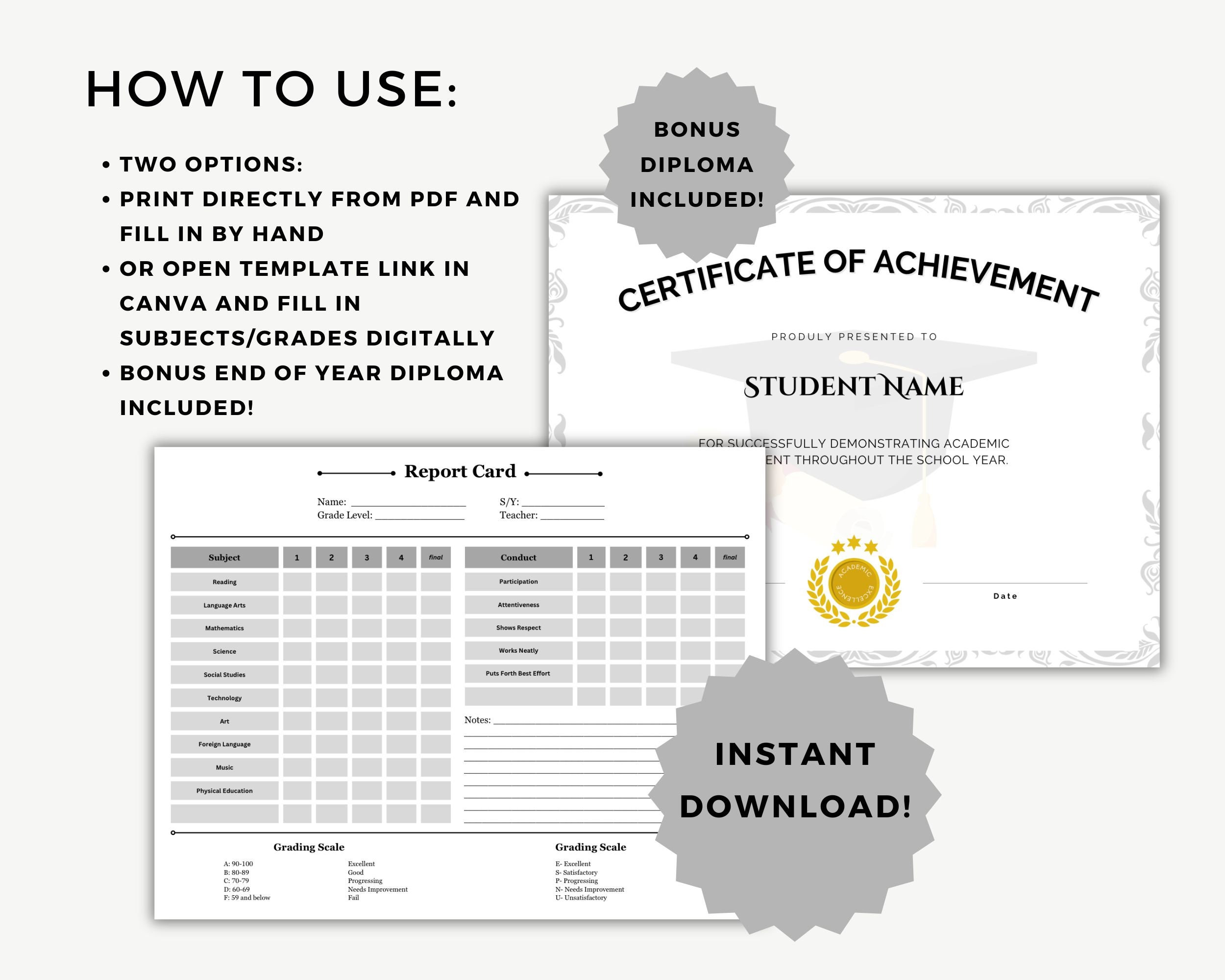 Homeschool Report Card Template (instant Digital Download / Canva ...