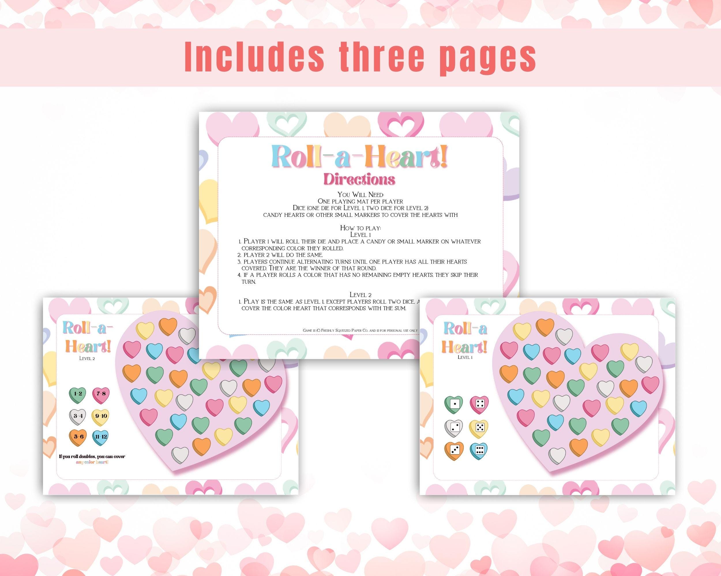 Roll a Heart Valentine Math Game, Printable Math Game, Valentines Math ...