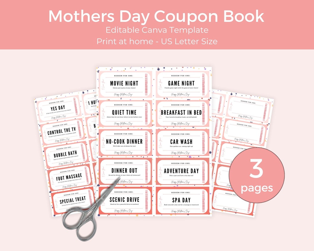 Mother's Day Coupon Book Printable - Instant Download and Editable ...