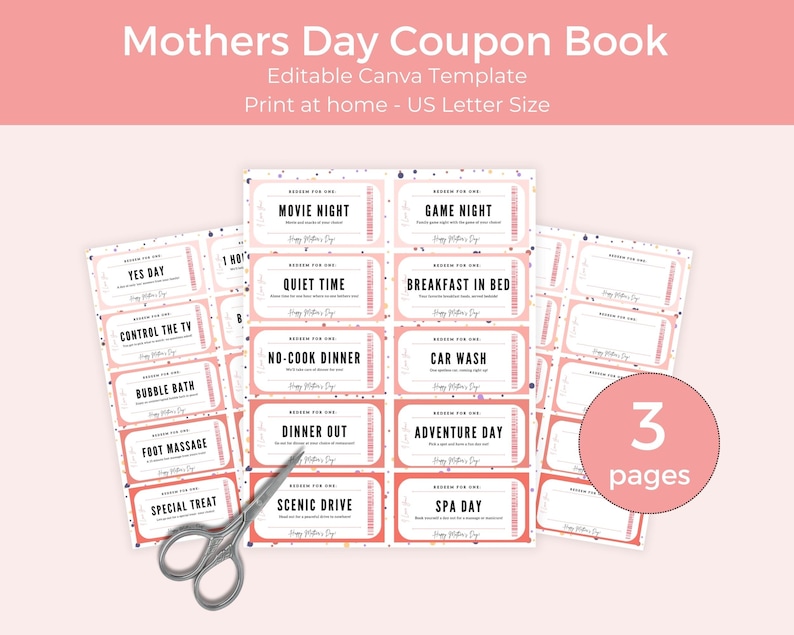 Mother's Day Coupon Book Printable Instant Download and Editable Canva ...