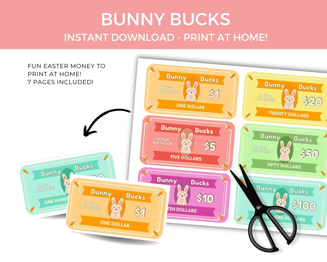 Bunny Bucks - 8 Page Instant Download - Printable Easter Reward Money ...