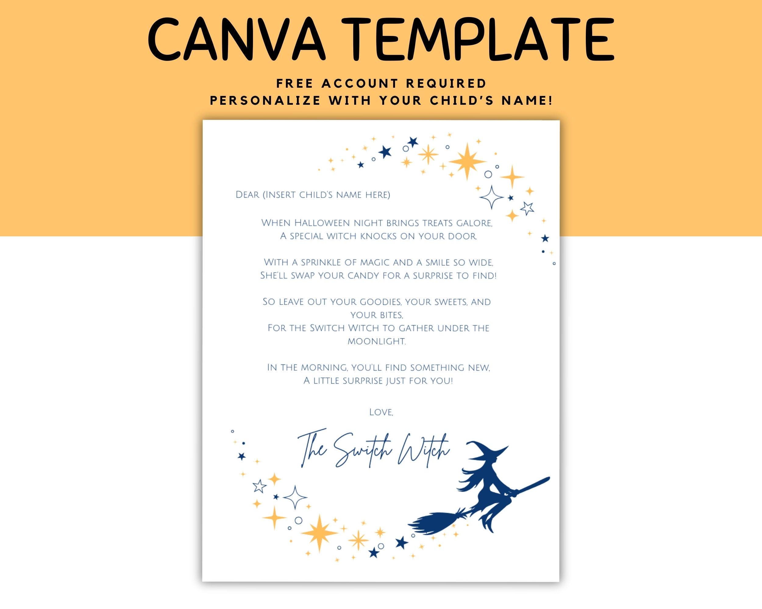 Switch Witch Letter Template / Switch Witch Printable / Halloween ...