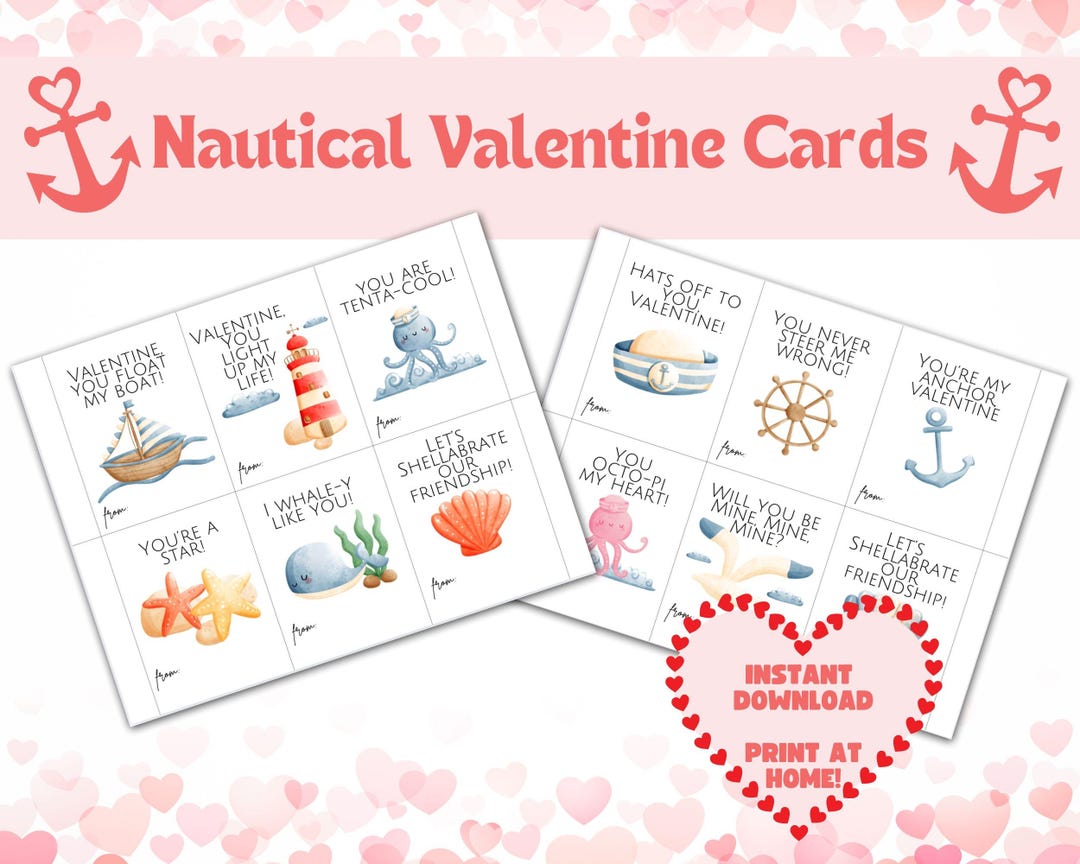 Nautical Valentine's Day Cards, Printable Valentine's, Children's ...