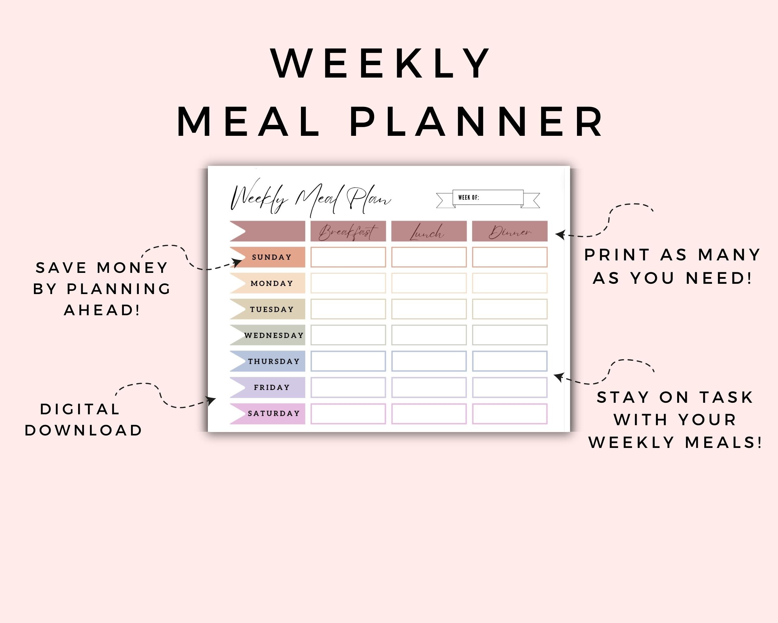 Weekly Meal Planner Printable - Muted Boho Color (digital Download ...