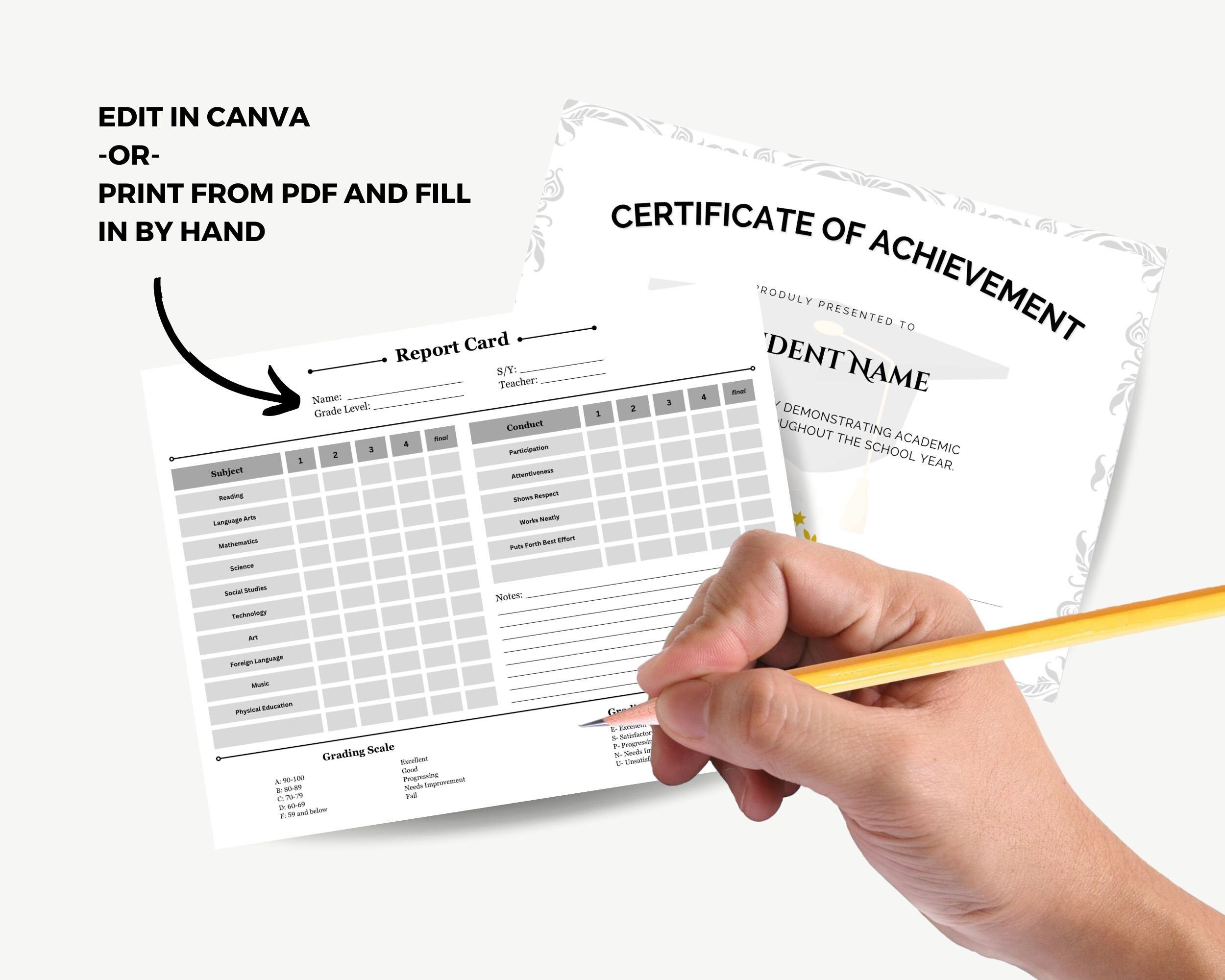 Homeschool Report Card Template (instant Digital Download / Canva ...