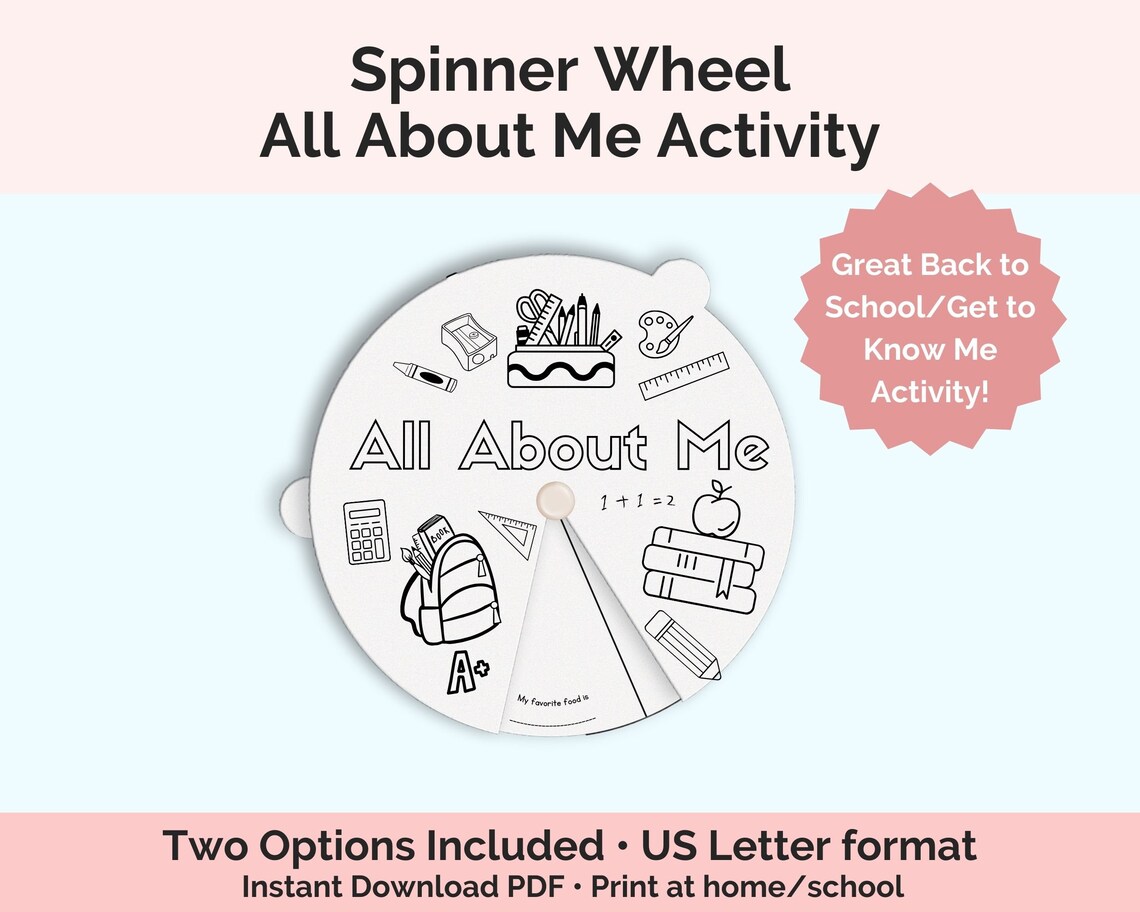 All About Me Spinner Wheel Coloring Craft / Get to Know Me / Back to ...