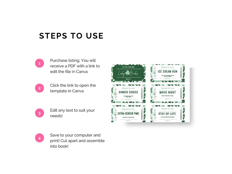 Lucky Bucks Coupon Book - St. Patrick's Day Leprechaun Gift Editable ...