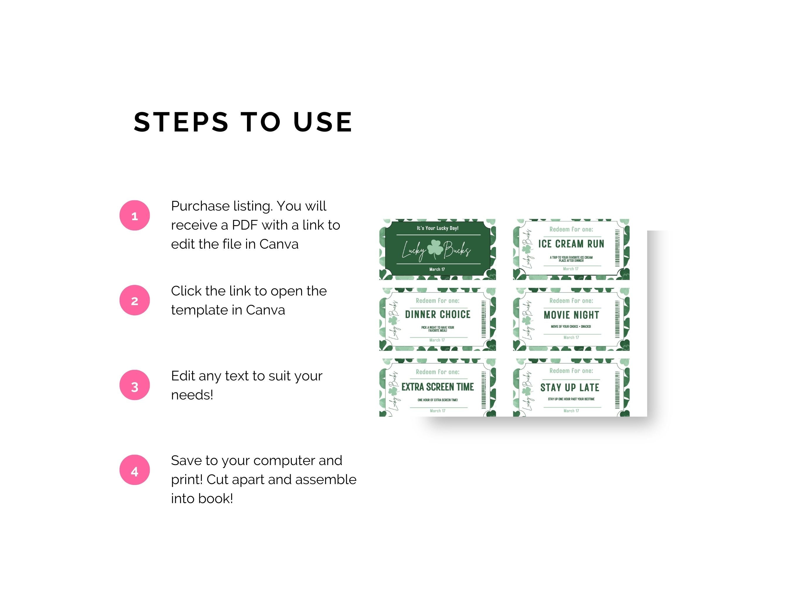 Lucky Bucks Coupon Book - St. Patrick's Day Leprechaun Gift Editable ...