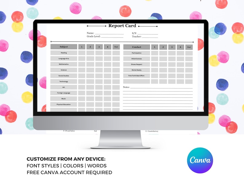 Homeschool Report Card Template (instant Digital Download / Canva ...