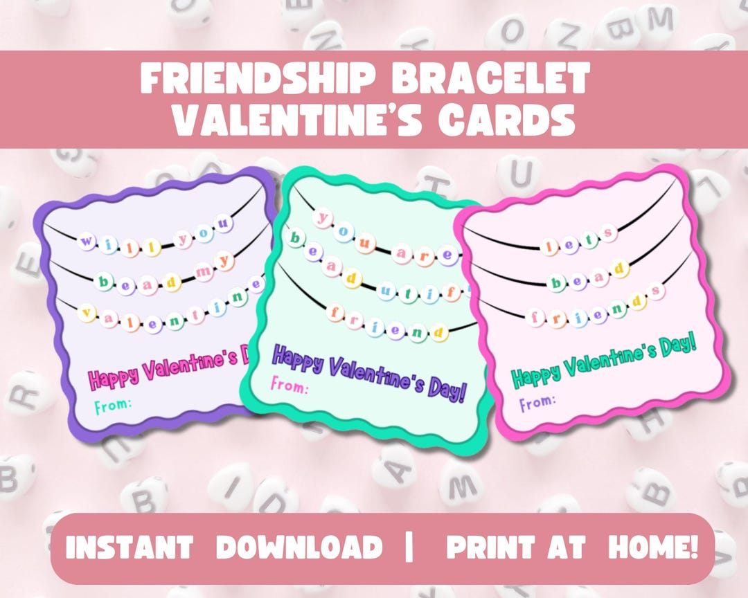 Friendship Bracelet Valentine Cards, Printable Valentine's Day Cards ...