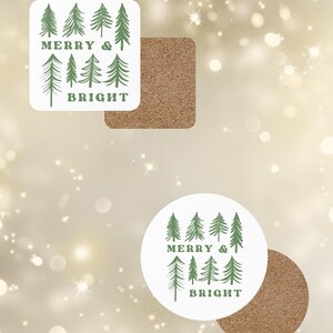 Merry & Bright Festive Christmas Cork Back Coaster Drink Coasters ...