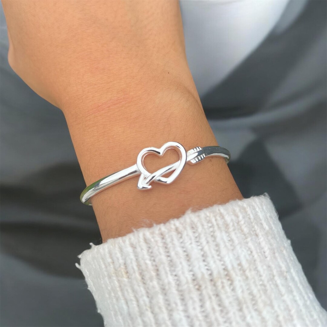 Sterling Silver Cuff Womens Cupid Heart Bracelet Bangle - Adjustable ...