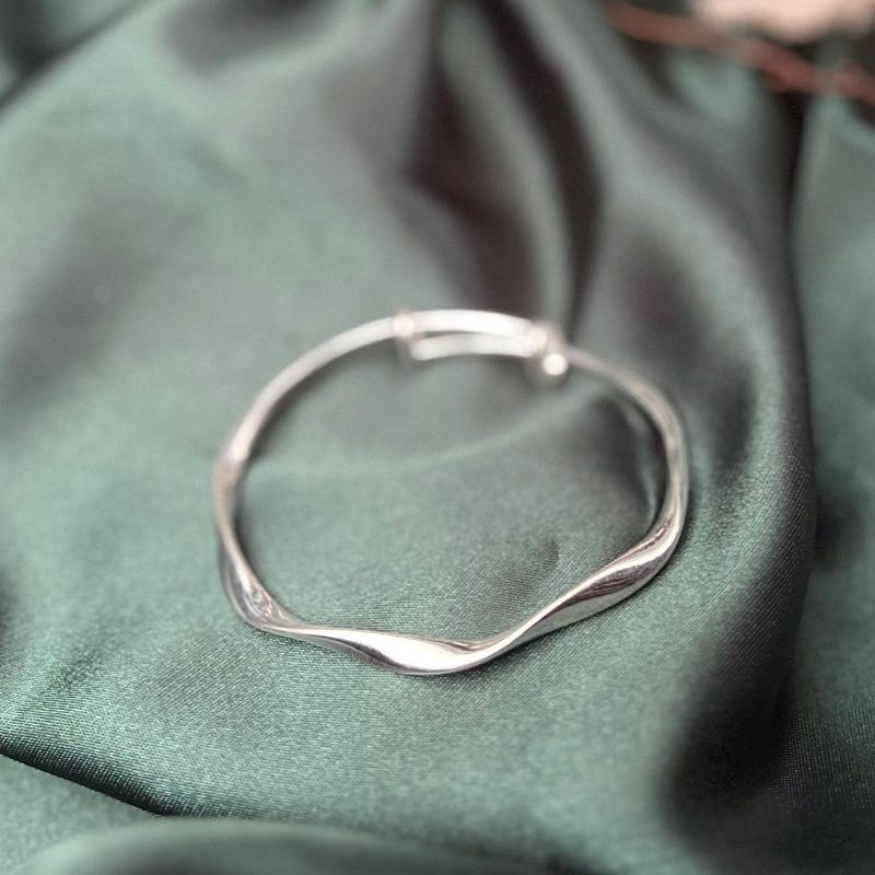Silver Bangle With Bead - Etsy UK
