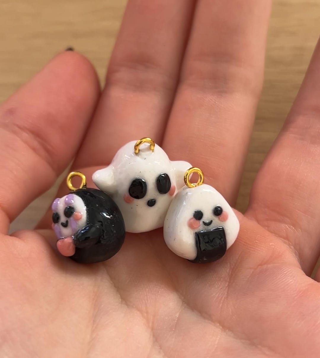 Mini Polymer Clay Charm Characters - Onigiri, Ghost, No Face Keychain ...
