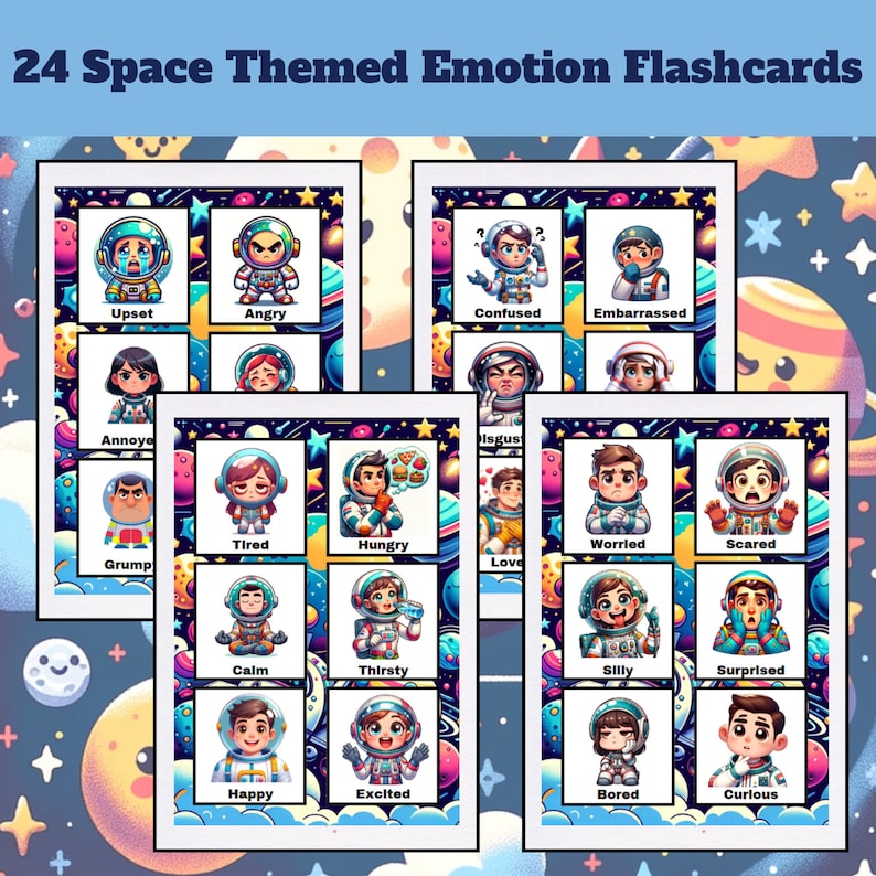 Space Themed Emotion Flashcards | Printable Resource for Therapist ...