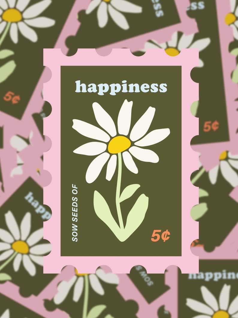 Happiness Spring Daisy Stamp Sticker - Etsy