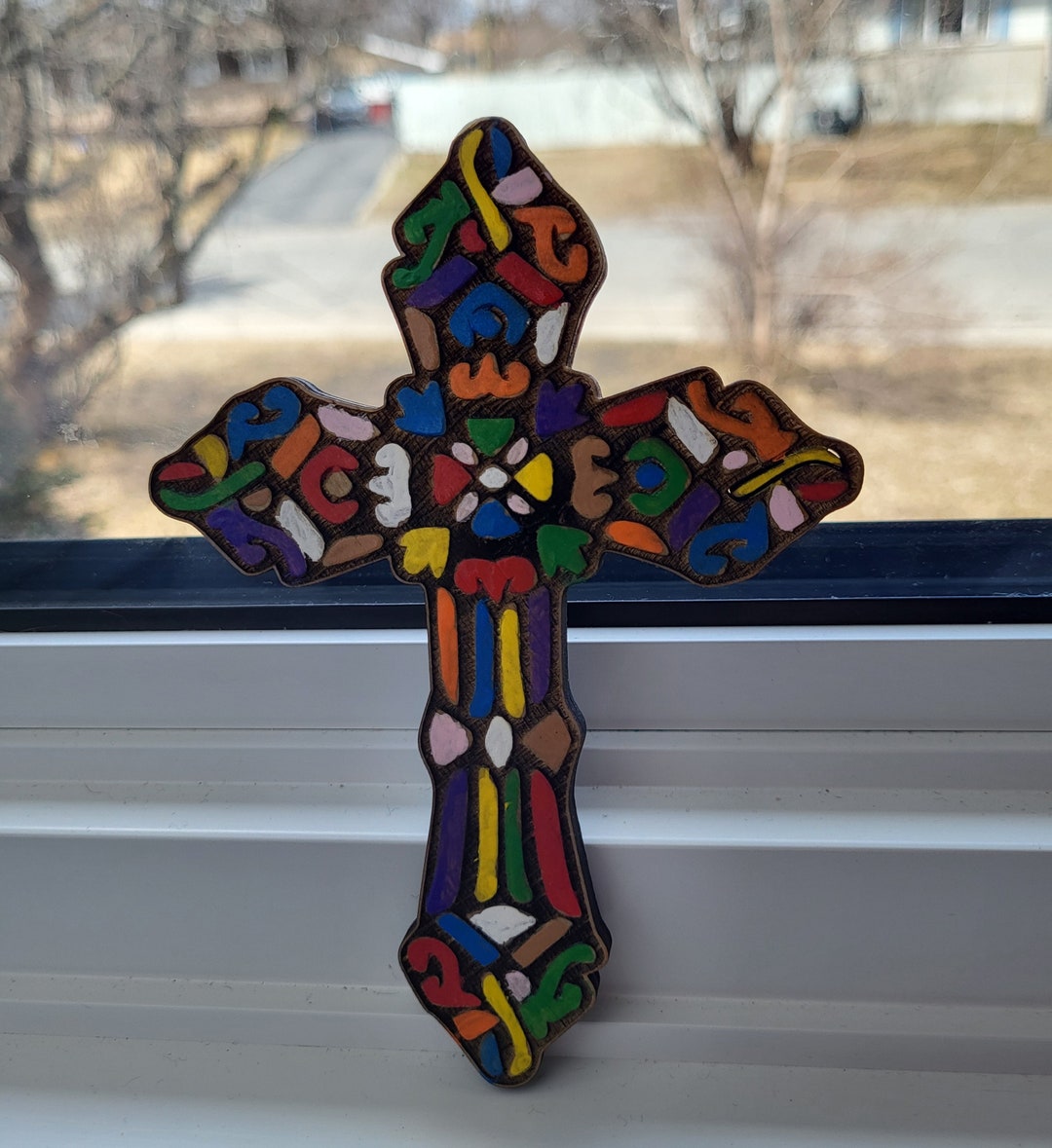 Colorful Cross Laser Engraved Hand Painted - Etsy