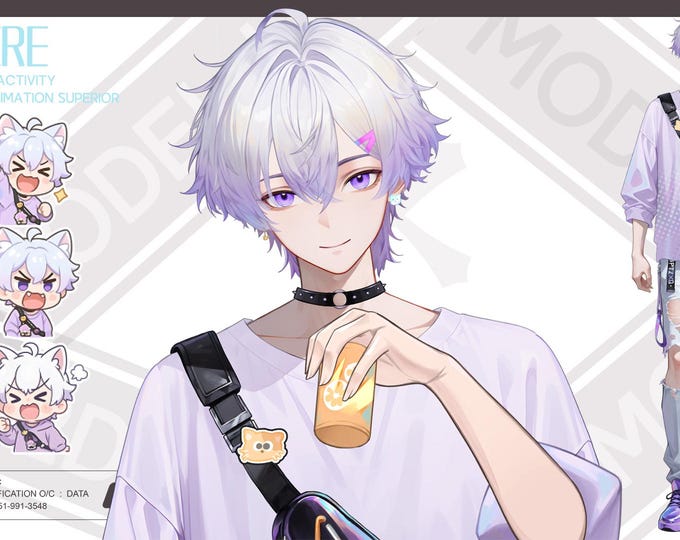 Male Vtuber Model ORIGINAL DATA + PSD | 8 Expressions, Glasses, Hair ...