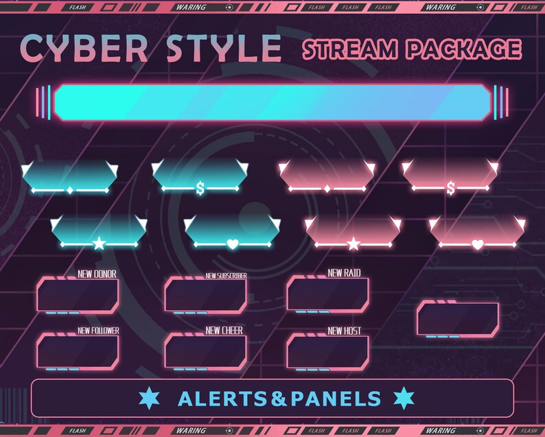 Aniamted Cyber Style Stream Overlay Pack-twitch Stream Screens-overlays ...