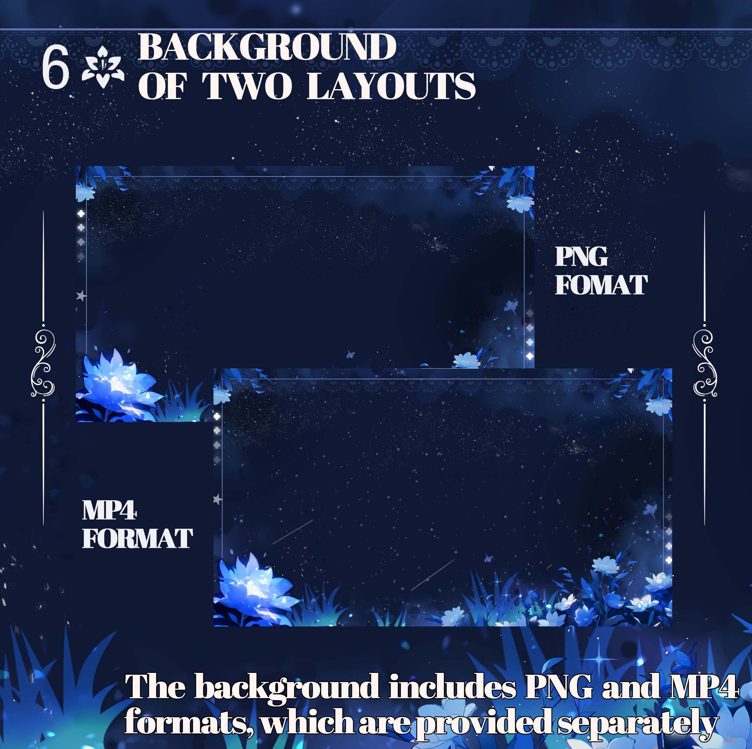 Starry Moonlit Night DIY Stream Overlay: Dynamic Backgrounds (PNG, MOV ...