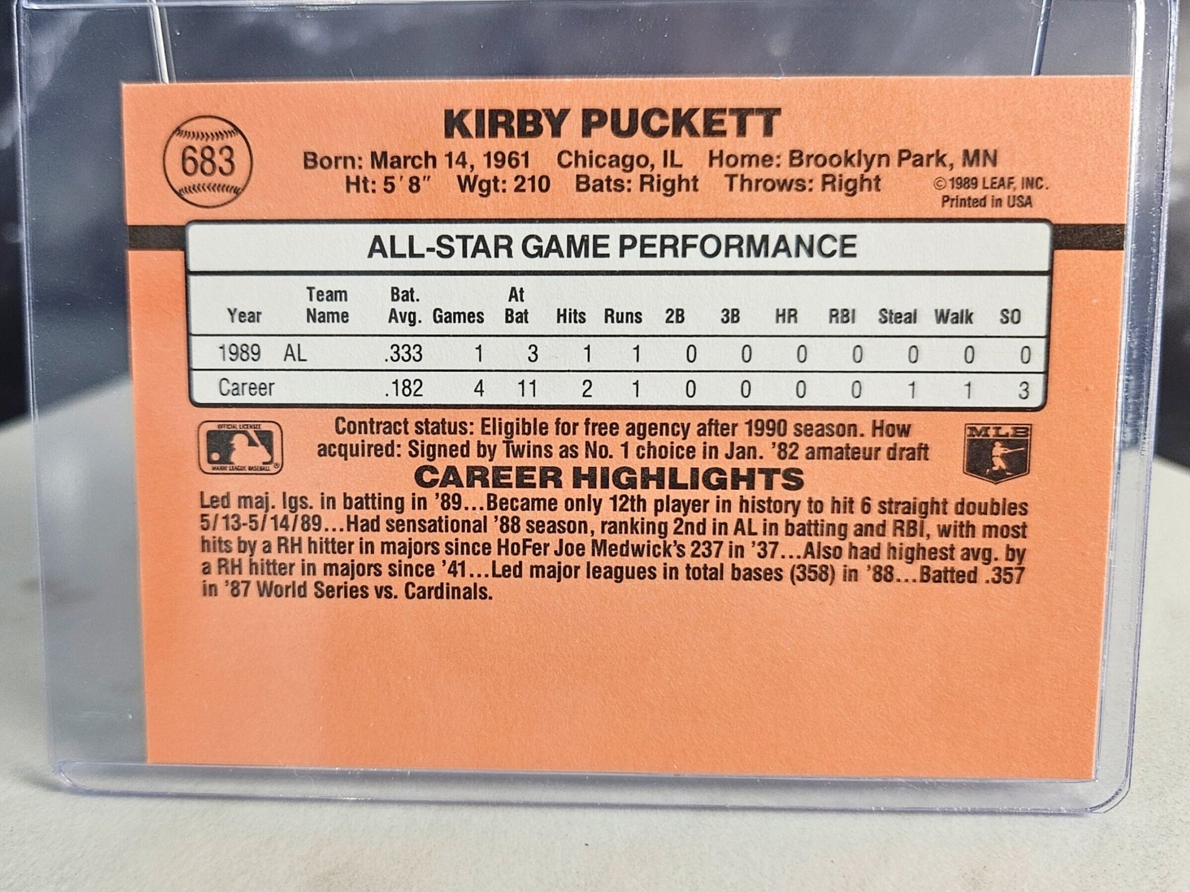 Kirby Puckett 1989 Error Card, Vintage Baseball Cards, Collectible ...