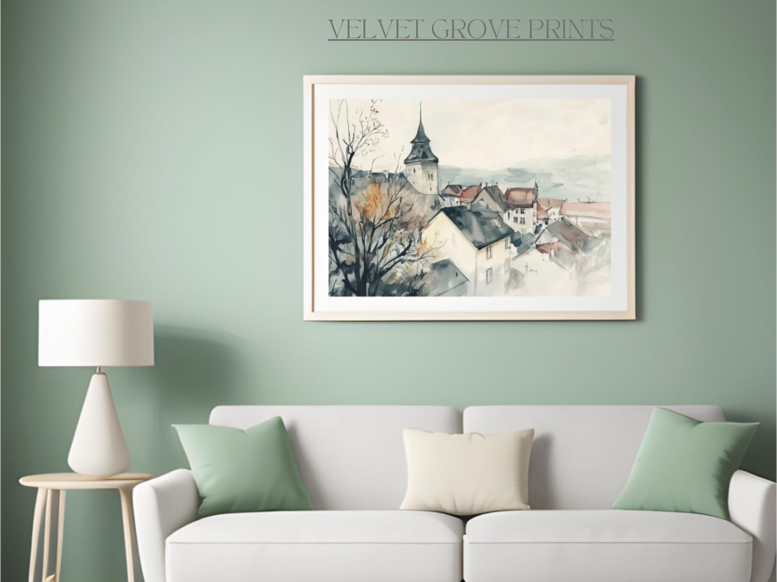 Small Town Watercolor Print, Instant Download, Printable Art, Classic ...