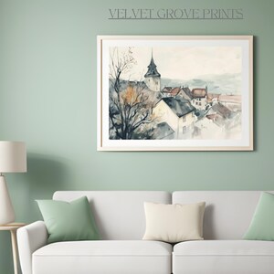 Small Town Watercolor Print, Instant Download, Printable Art, Classic ...