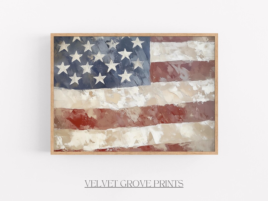Rustic Flag Oil Painting, Instant Download, Printable Art, Vintage ...