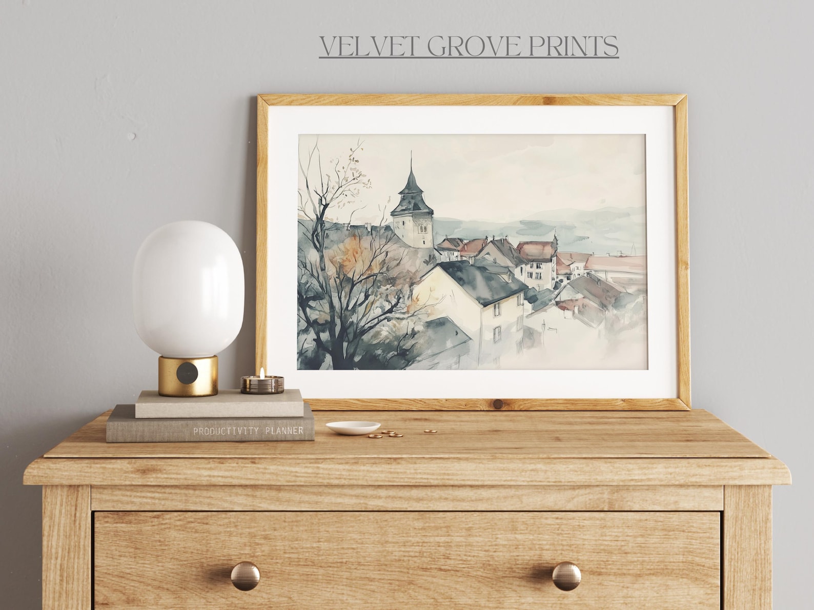 Small Town Watercolor Print, Instant Download, Printable Art, Classic ...