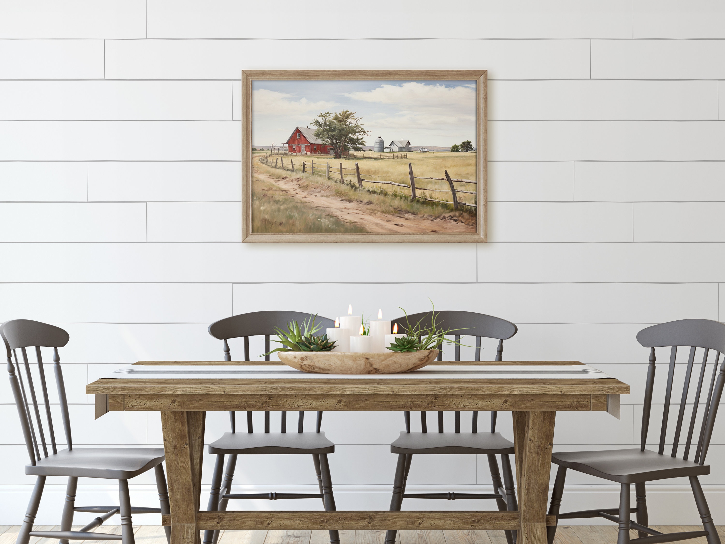 Farm and Red Barn Oil Painting, Instant Download, Printable Art ...