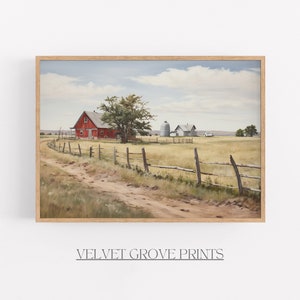 Farm and Red Barn Oil Painting, Instant Download, Printable Art ...
