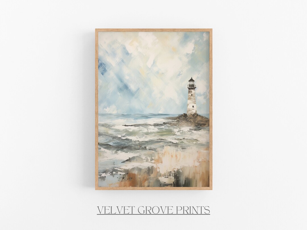 Classic Lighthouse Oil Painting, Instant Download, Printable Art ...