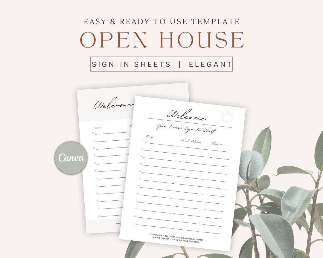 Open House Sign-in Sheet Minimalist, Elegant, Modern, Canva Template ...