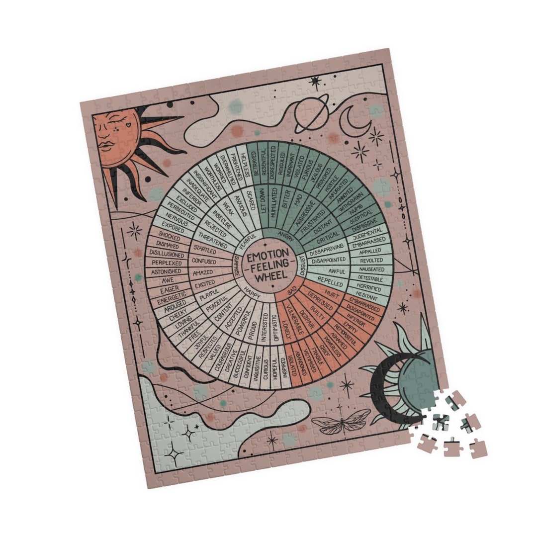 Mental Health Puzzle Emotion Wheel Feelings Chart Hand Drawing Therapy ...