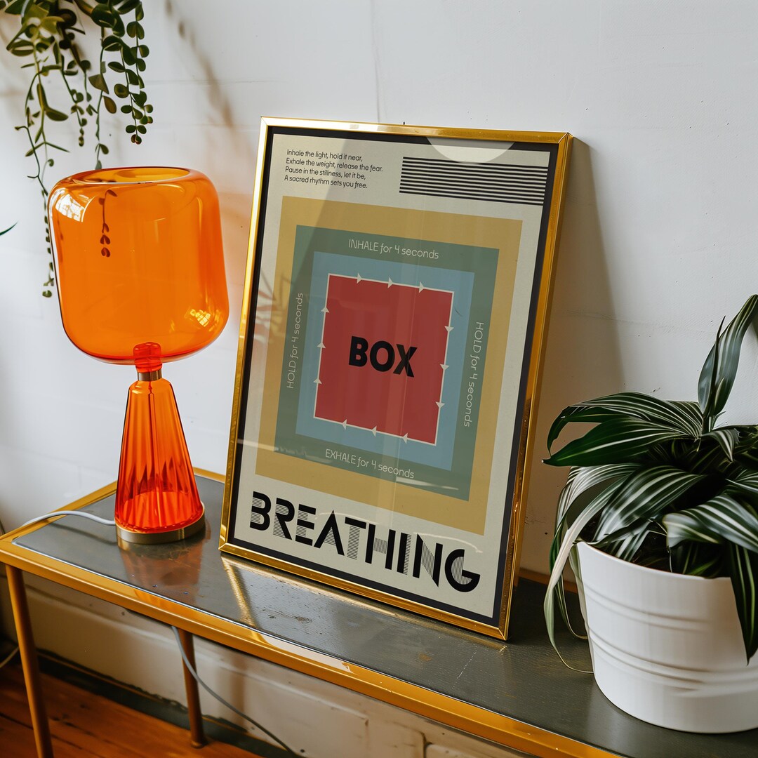 Box Breathing Therapy Office Decor, Minimalist Mental Health Poster ...
