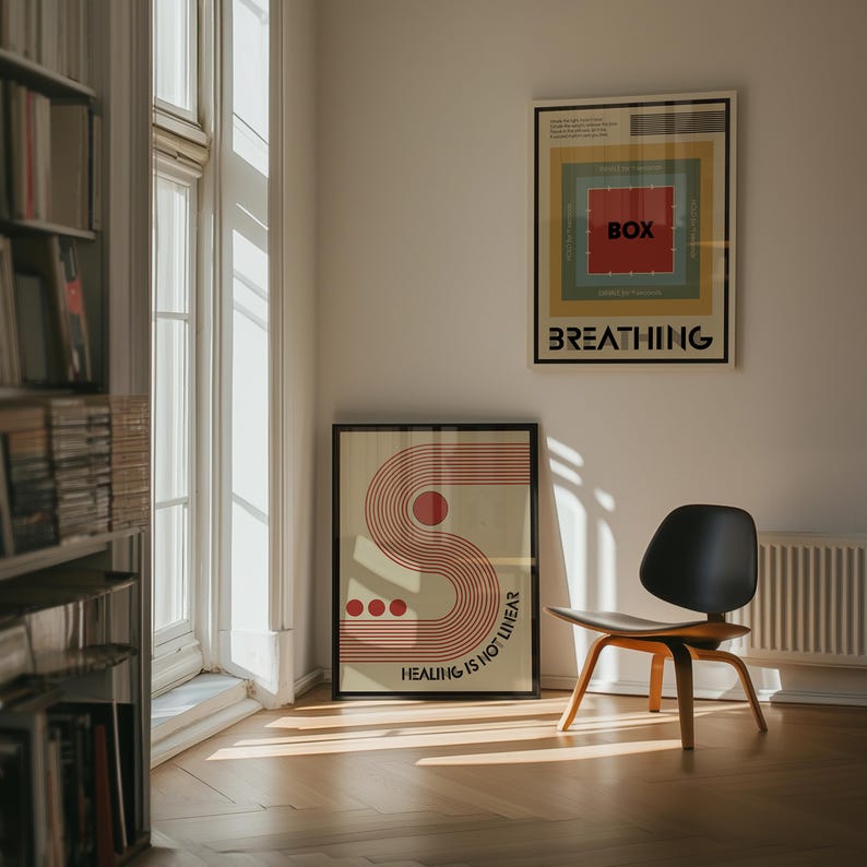 Box Breathing Therapy Office Decor, Minimalist Mental Health Poster ...