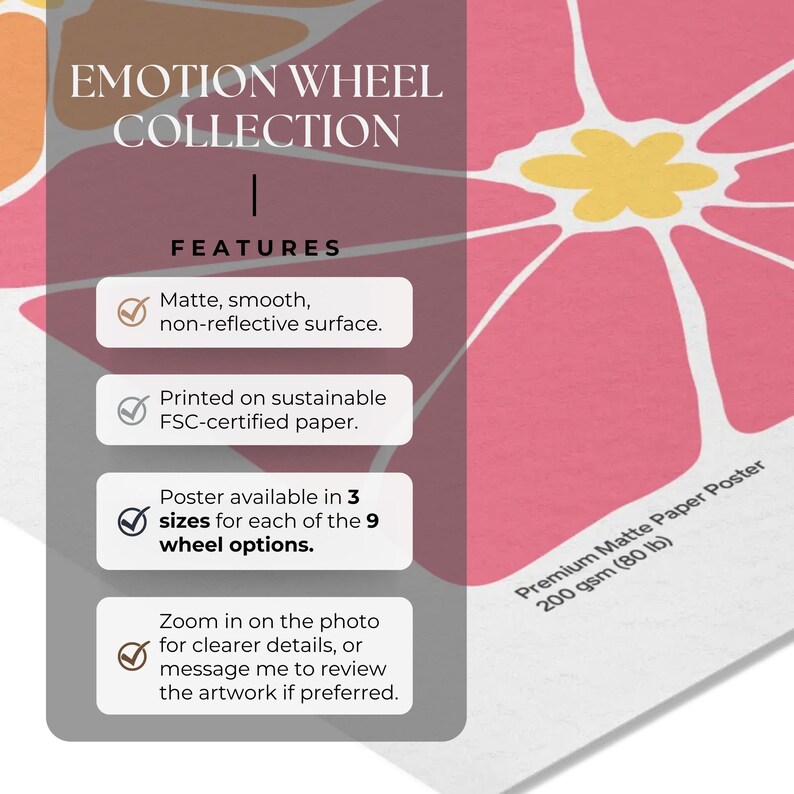 Emotion Feeling Wheel Poster - 9 Options, Therapy Chart, Self-care Gift ...