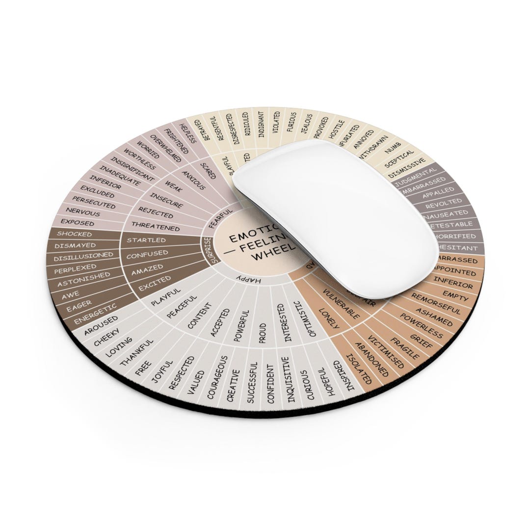 Mental Health Emotion Wheel Mouse Pad Earthy Feelings Chart Therapy ...