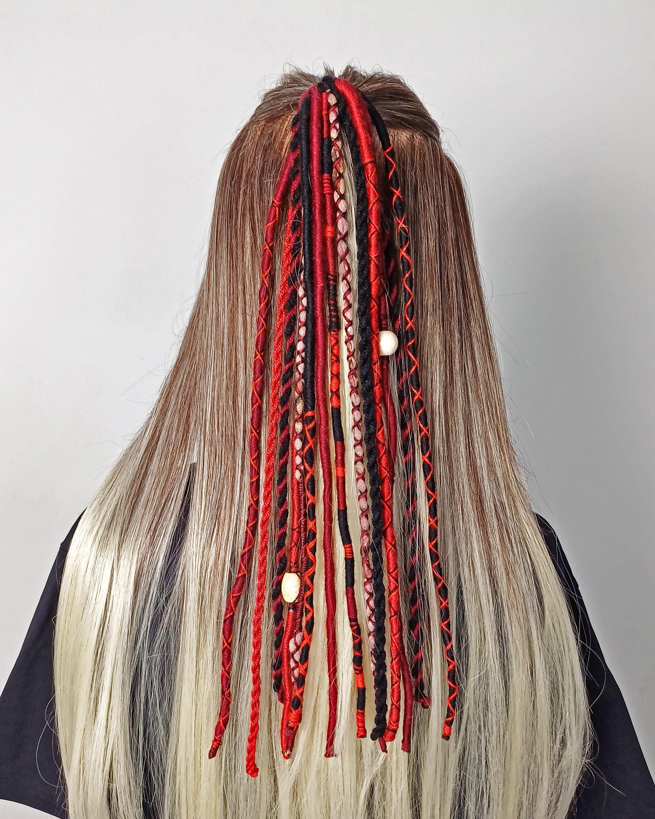 Elastic Band With Wool Dreadlocks Red, Black, Burgundy Dreads Hair ...