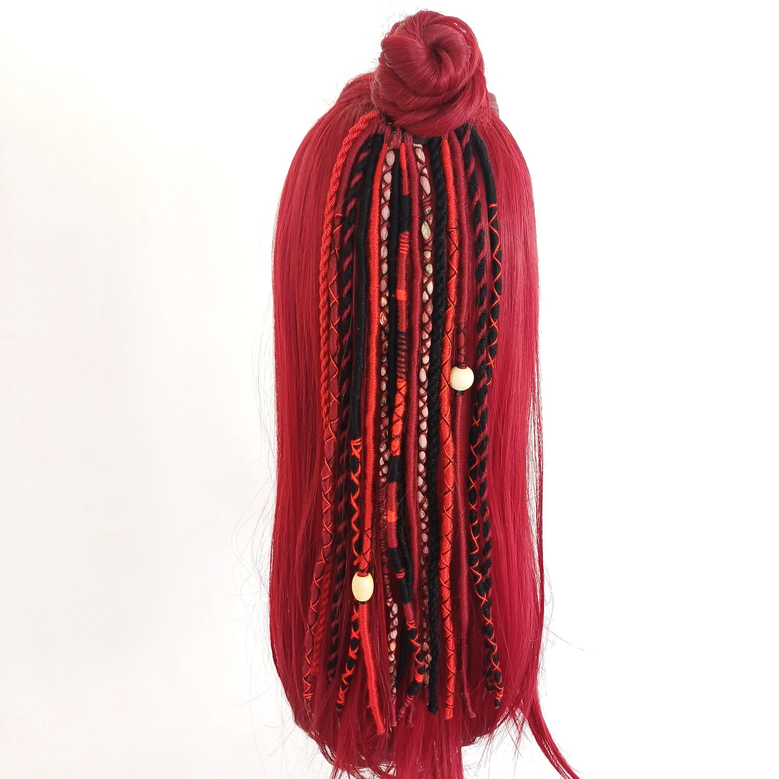 Elastic Band With Wool Dreadlocks Red, Black, Burgundy Dreads Hair ...