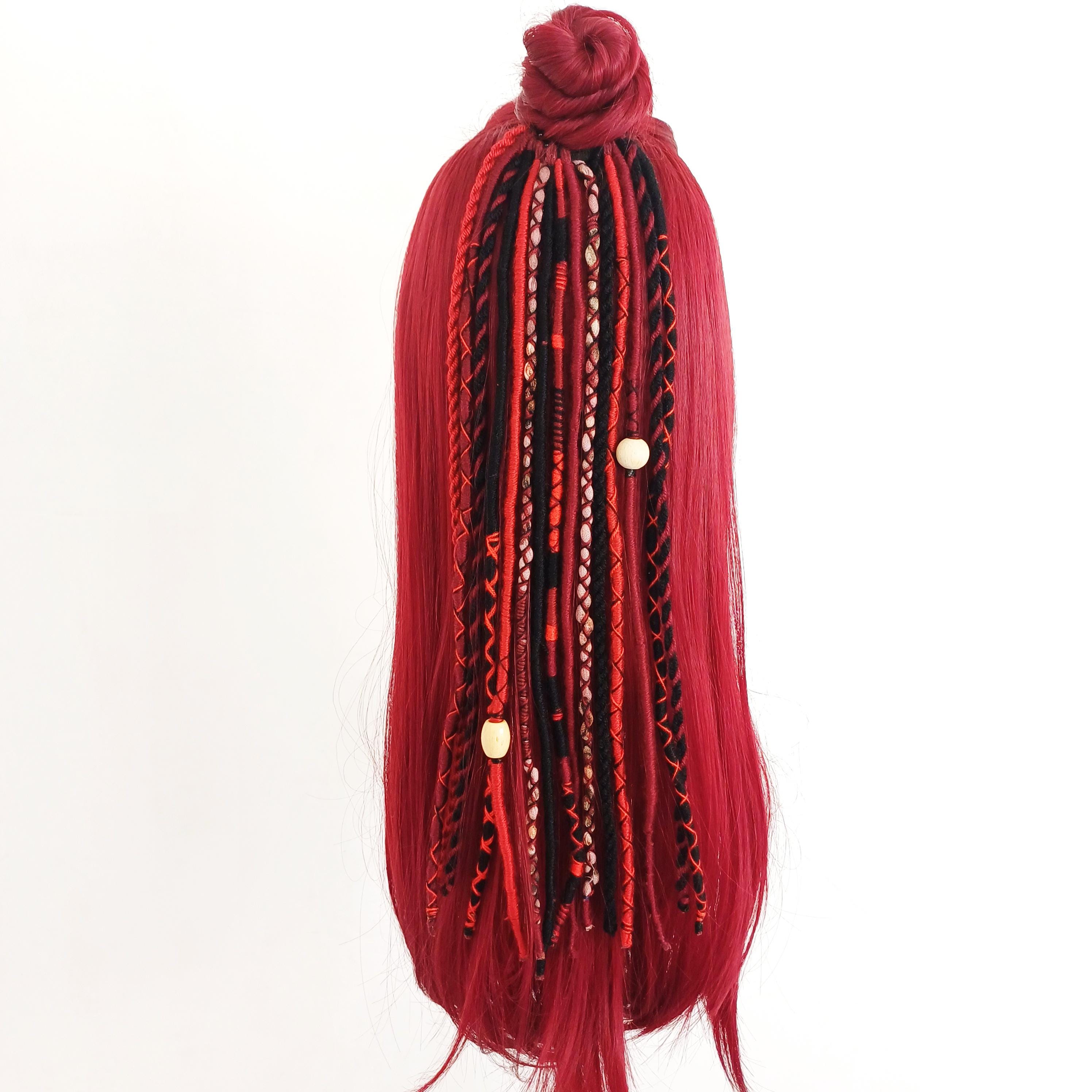 Elastic Band With Wool Dreadlocks Red, Black, Burgundy Dreads Hair ...