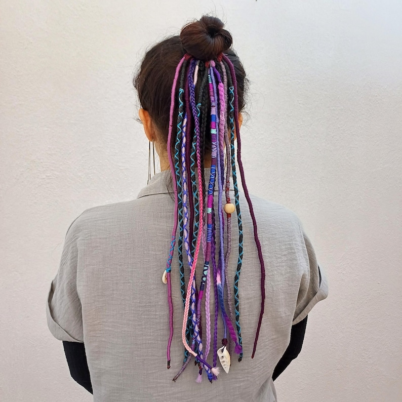 Dreadlock Ponytail Hair Ties - Elastic Hair Band - Purple Color Wool ...