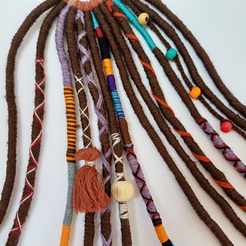 Boho Dreadlock Ponytail Braids / Elastic Band With Dreads / Wool Dreadlocks Hair Extensions ...