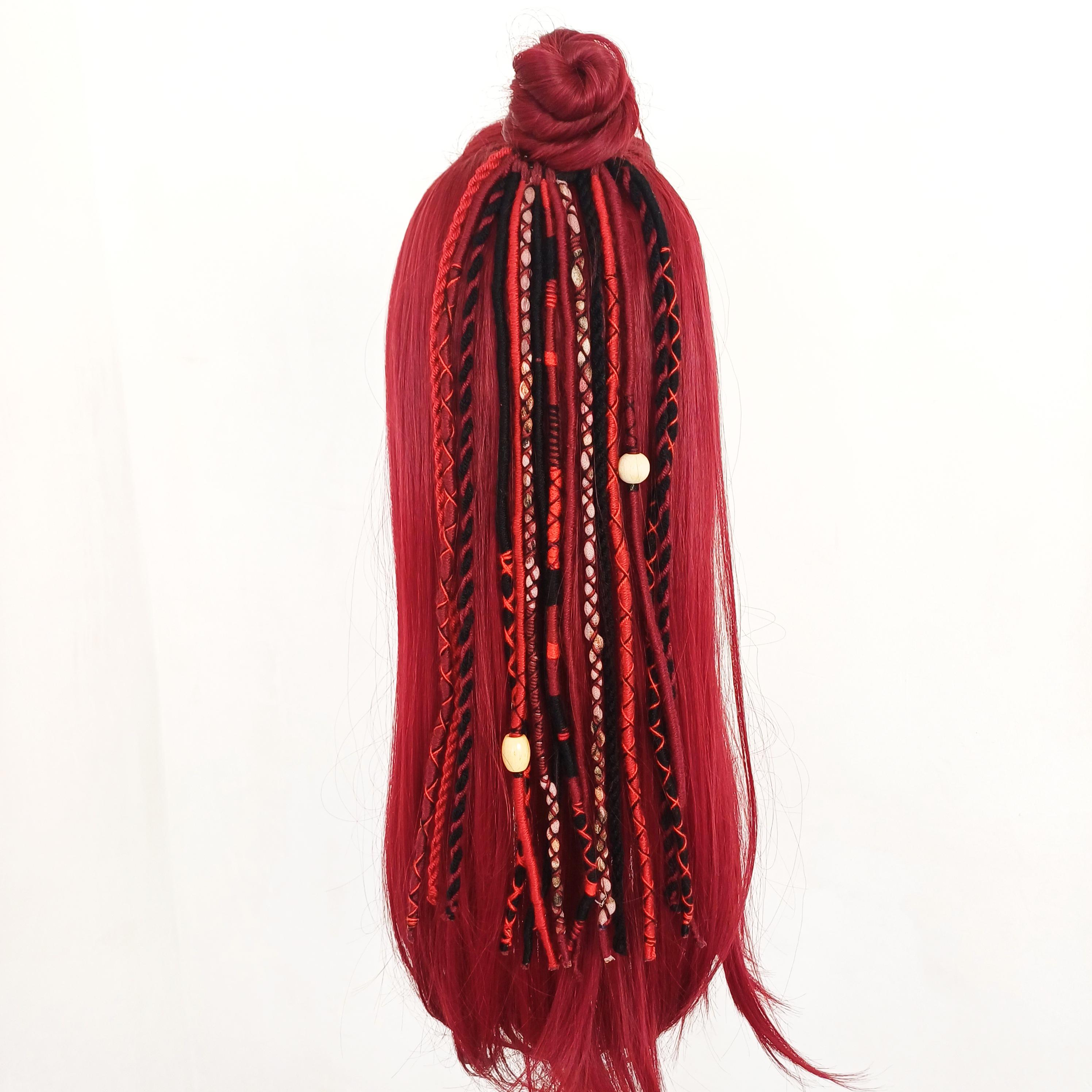 Elastic Band With Wool Dreadlocks Red, Black, Burgundy Dreads Hair ...