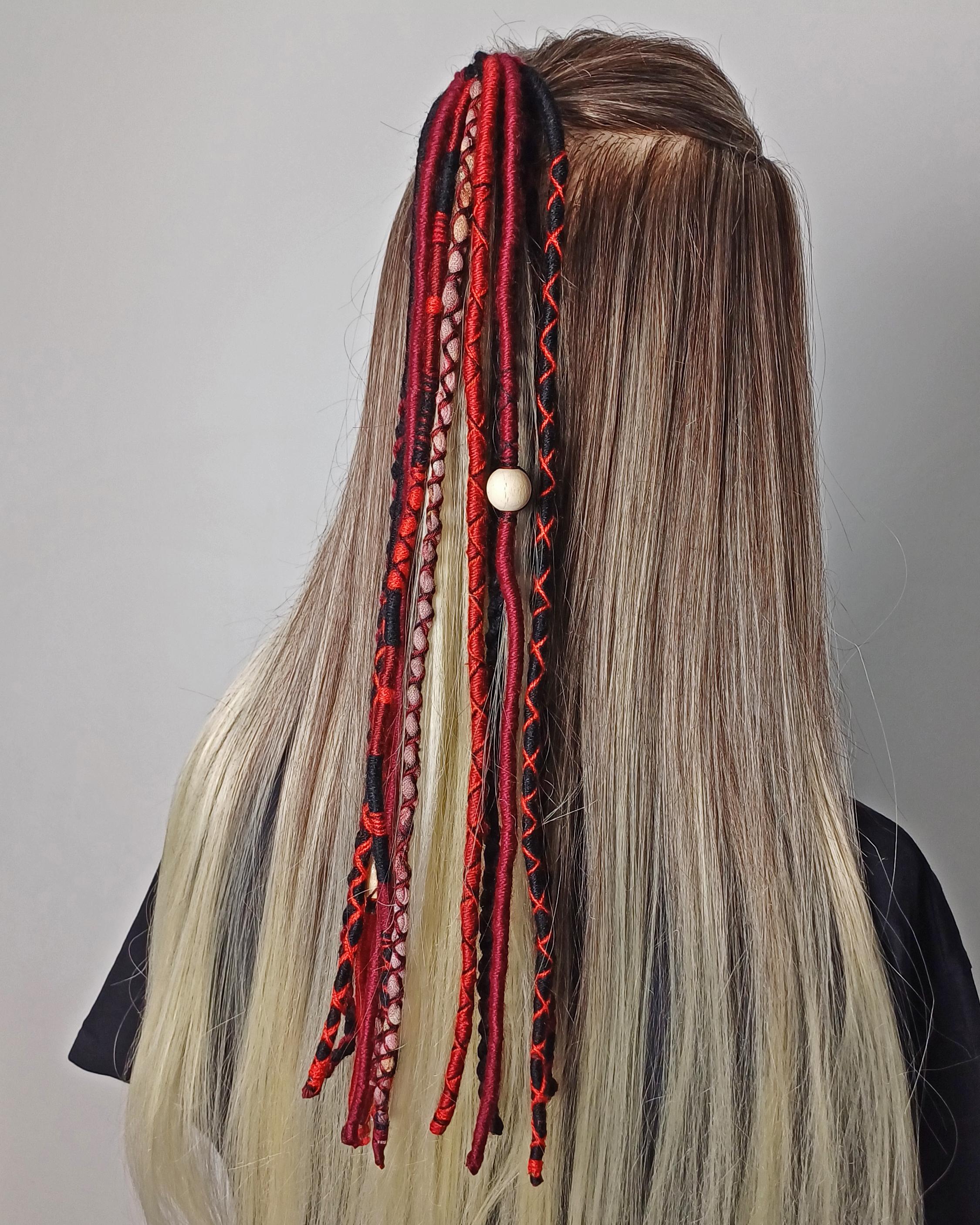 Elastic Band With Wool Dreadlocks Red, Black, Burgundy Dreads Hair ...